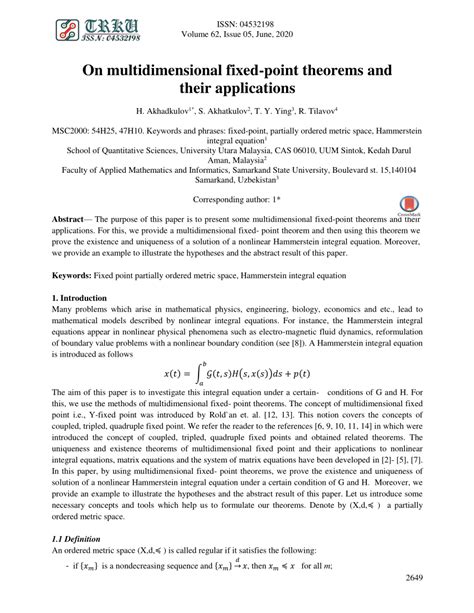 Pdf On Multidimensional Fixed Point Theorems And Their Applications