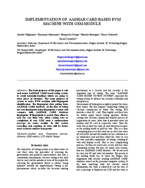 Doc Implementation Of Aadhar Card Based Evm Machine With Gsm Module