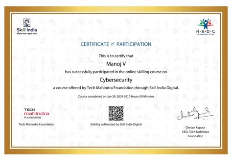 Completed A Skilling Course On Cybersecurity By Tech Mahindra Manoj Vadivel Posted On The