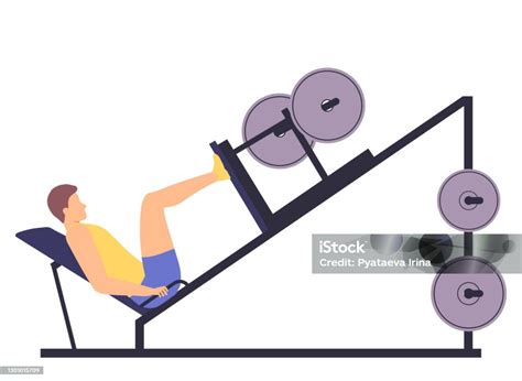 Young Man Doing Leg Press Exercises On A Sports Simulator Healthy