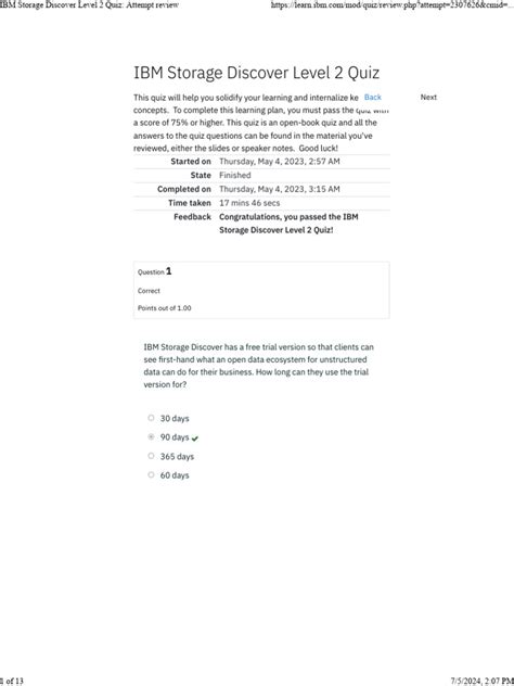 Ibm Storage Discover Level 2 Quiz Attempt Review Pdf Metadata