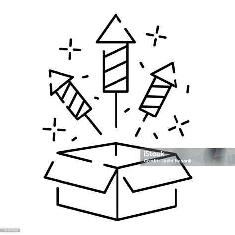 불꽃놀이 선 아이콘 윤곽선 벡터 기호 흰색에 고립된 선형 픽토그램 로고 일러스트레이션 새해 크리스마스 및 축하 카니발 새해 복 많이 받으세요 Carnival에 대한 스톡