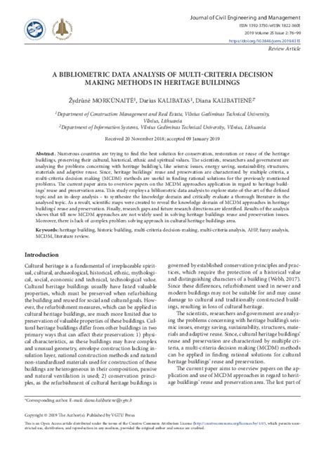 Pdf A Bibliometric Data Analysis Of Multi Criteria Decision Making Methods In Heritage Buildings