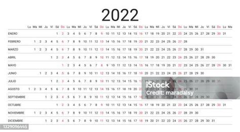 2022 스페인어 선형 달력 그리드 플래너 템플릿입니다 벡터 그림입니다 0명에 대한 스톡 벡터 아트 및 기타 이미지 0명 10월 1월 Istock