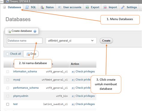 cara mudah membuat database pada mysql server menggunakan phpmyadmin