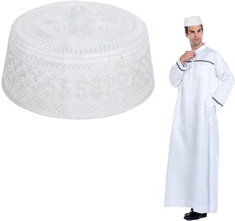 Muslim Prayer Kufi Hat For Men Islamic Hand Embroidery Beanie Skull Cap