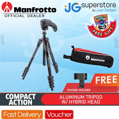 Manfrotto Mkcompactacn Bk Compact Action Aluminum 3 3lb Tripod For Vlogging Photography Black