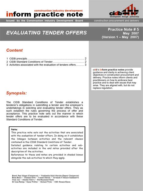 Evaluating Tender Offers Download Free Pdf Procurement Risk