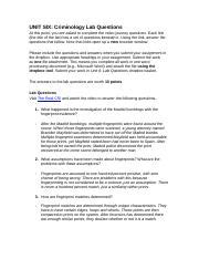 Unit Lab Questions UNIT SIX Criminology Lab Questions At This Point You Are Asked To