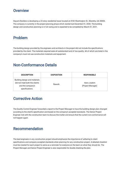 Blank Non Conformance Report Template Free Pdf Word Apple Pages