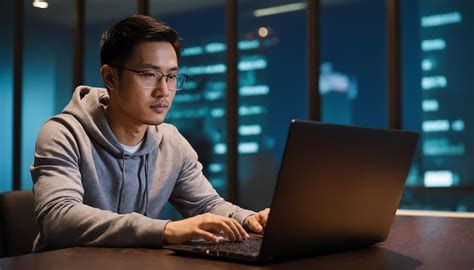 Premium Photo Young Asian Programmer Coding On Laptop In Dimly Lit