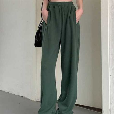 다크 그린 하이웨스트 허리 밴딩 여성 캐주얼 트레이닝 팬츠 바지 J25