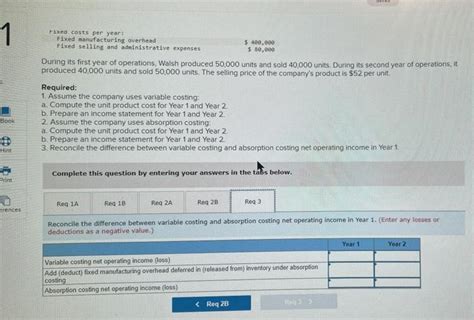 Solved 1 Exercise 6 9 Algo Variable And Absorption Costing Chegg Com