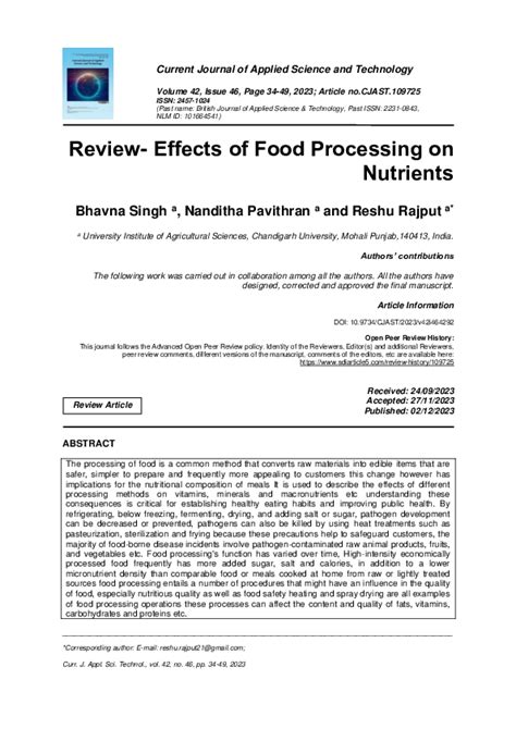 Pdf Review Effects Of Food Processing On Nutrients
