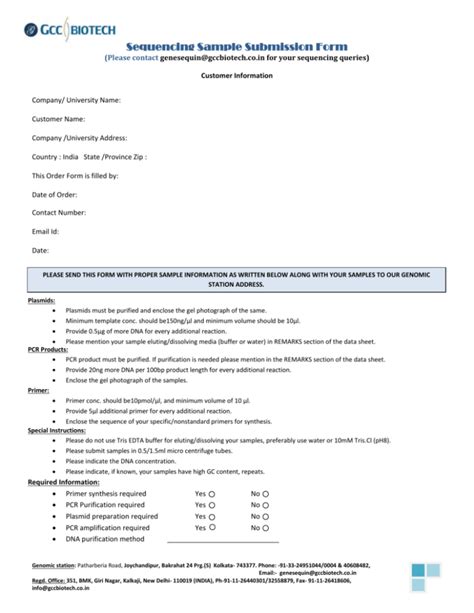Sequencing Sample Submission Form