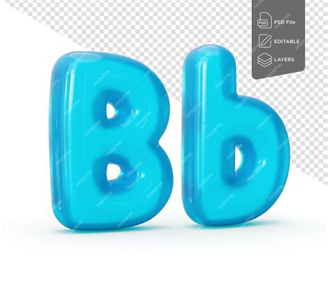 아쿠아 블루 젤리 대문자 B 흰색 배경에 고립 된 작은 문자 B 3d 그림 프리미엄 Psd 파일