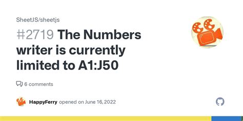 The Numbers Writer Is Currently Limited To A1j50 · Issue 2719 · Sheetjssheetjs · Github