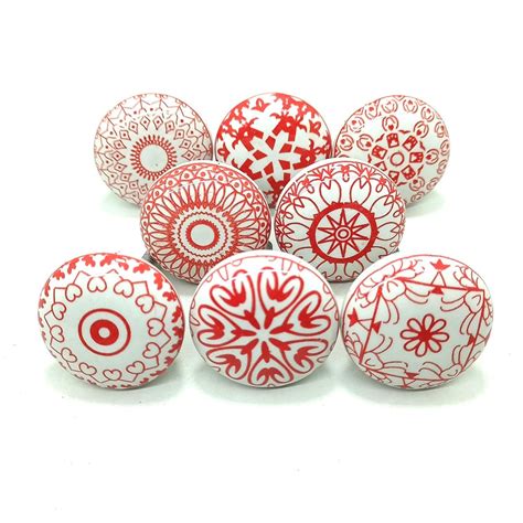Red And White Ceramic Knobs Kitchen Cabinet Drawer Knobs Hardware Knobs Handmade Knobs Cabinet