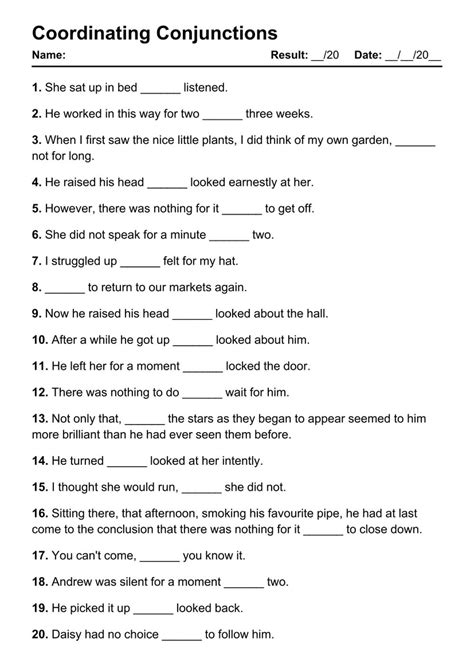 101 Printable Coordinating Conjunctions Pdf Worksheets Grammarism