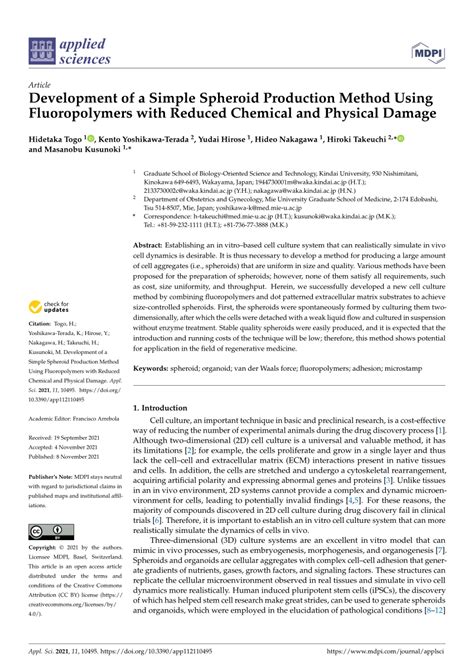Pdf Development Of A Simple Spheroid Production Method Using Fluoropolymers With Reduced