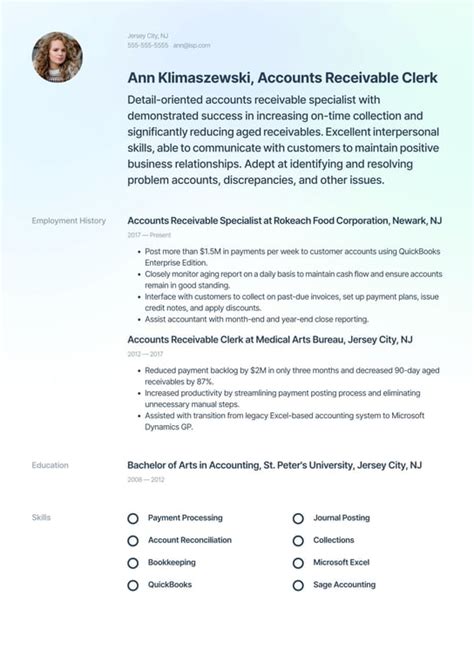 Accounts Receivable Resume Sample