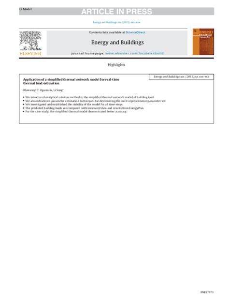 Pdf Application Of A Simplified Thermal Network Model For Real Time Thermal Load Estimation