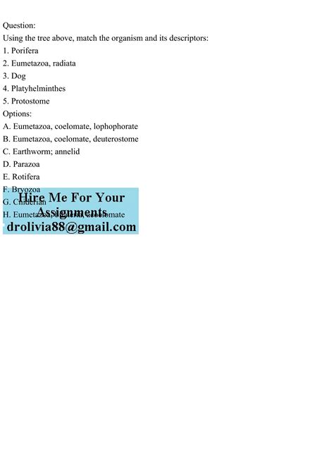 Questionusing The Tree Above Match The Organism And Its Descript Pdf