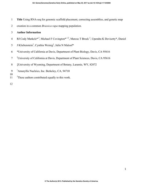 Pdf Using Rna Seq For Genomic Scaffold Placement Correcting Assemblies And Genetic Map