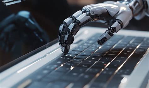 A Robotic Hand Typing On A Keyboard Symbolizing Artificial Intelligence And Modern Technology