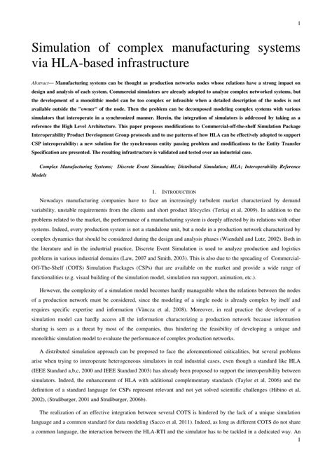 PDF An HLA Based Distributed Simulation For Networked Manufacturing