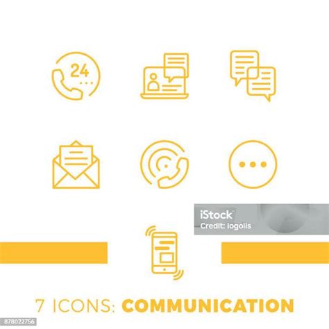선형 통신 아이콘을 설정합니다 웹 및 모바일 Ui 통신 기본 Ui 요소 집합에서 사용 하는 범용 통신 아이콘 개발에 대한 스톡
