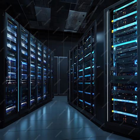 Data Technology Center Server Racks In Dark Room With Vfx Premium Ai Generated Image