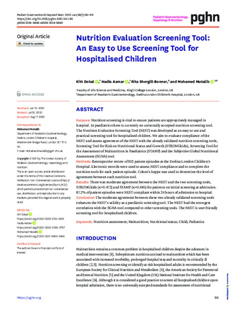 Pdf Nutrition Evaluation Screening Tool An Easy To Use Screening