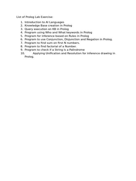 List Of Prolog Lab Exercise 2025 Pdf