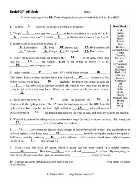 Fillable Online Acids And Bases Brainpop Quiz Answers Fill Out And Sign Fax Email Print
