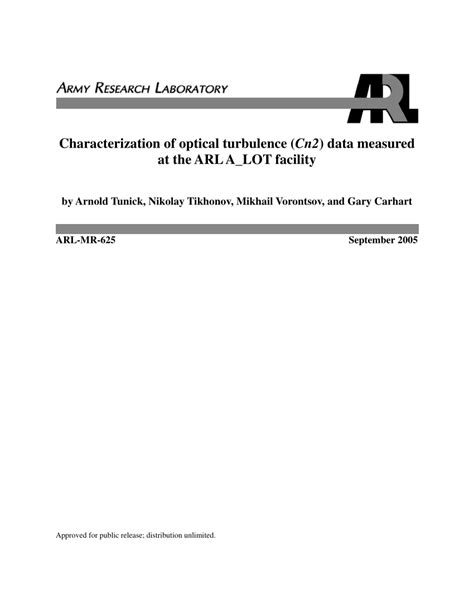 Pdf Characterization Of Optical Turbulence Cn2 Data Measured At The Arl A Lot Facility