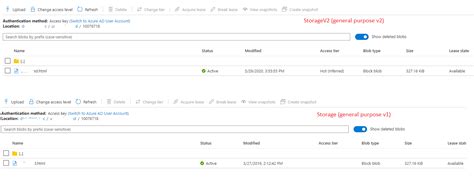 Azure General Purpose V2 Blob Storage File Deletion Showing File
