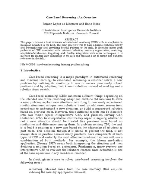 Case Based Reasoning An Overview 1 Pdf Pdf Cognitive