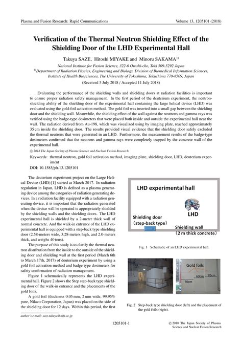 Pdf Verification Of The Thermal Neutron Shielding Effect Of The Shielding Door Of The Lhd