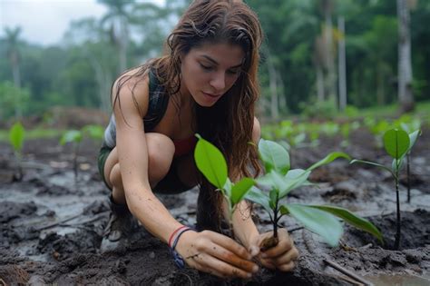 Premium Photo Woman Planting Tree In Deforested Area