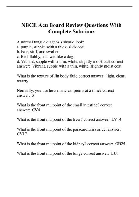 NBCE Acu Board Review Questions With Complete Solutions NBCE Stuvia US