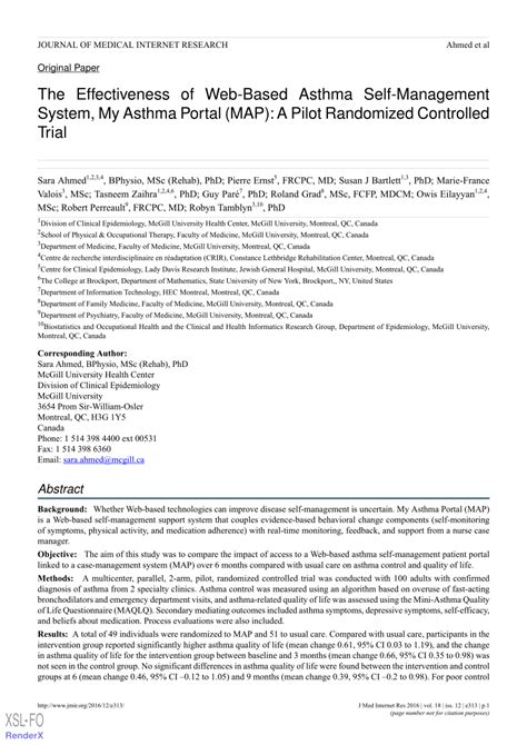 Pdf The Effectiveness Of Web Based Asthma Self Management System My Asthma Portal Map A