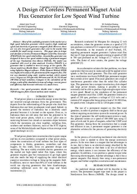 Pdf A Design Of Coreless Permanent Magnet Axial Flux Generator For Low Speed Wind Turbine