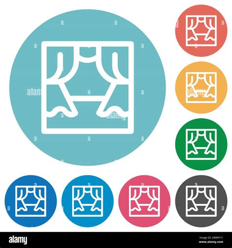 Window Curtain Interior Outline Flat White Icons On Round Color Backgrounds Stock Vector Image