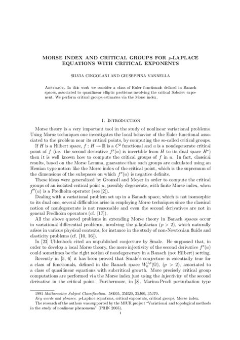 Pdf Morse Index And Critical Groups For P Laplace Equations With