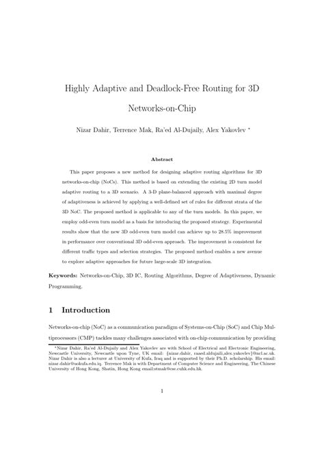 Pdf Highly Adaptive And Deadlock Free Routing For 3d Networks On Chip