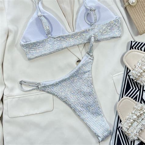 Sparkly Grid O Ring String Bralette Bikini Swimsuit Sunnybikinis