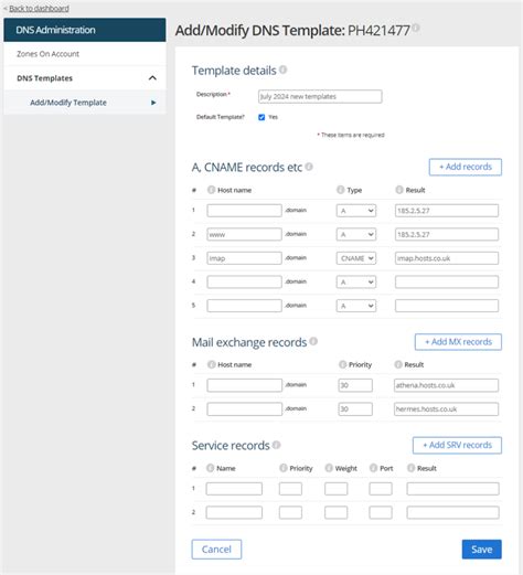 Adding A Dns Template Support Centre Uk