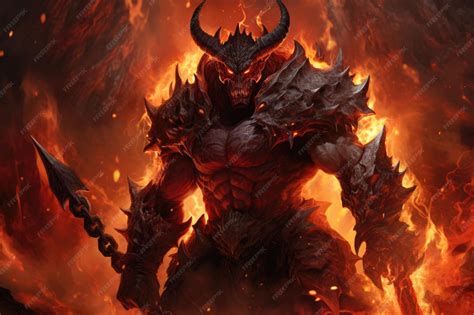 Guerrero Demonio Musculoso Desafiando Las Llamas Del Infierno En