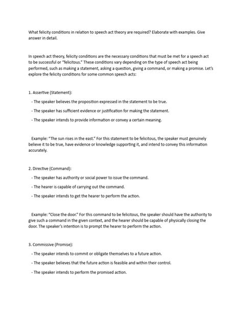 Felicity Conditions In Relation To Speech Act Theory Pdf Evidence Cognitive Science